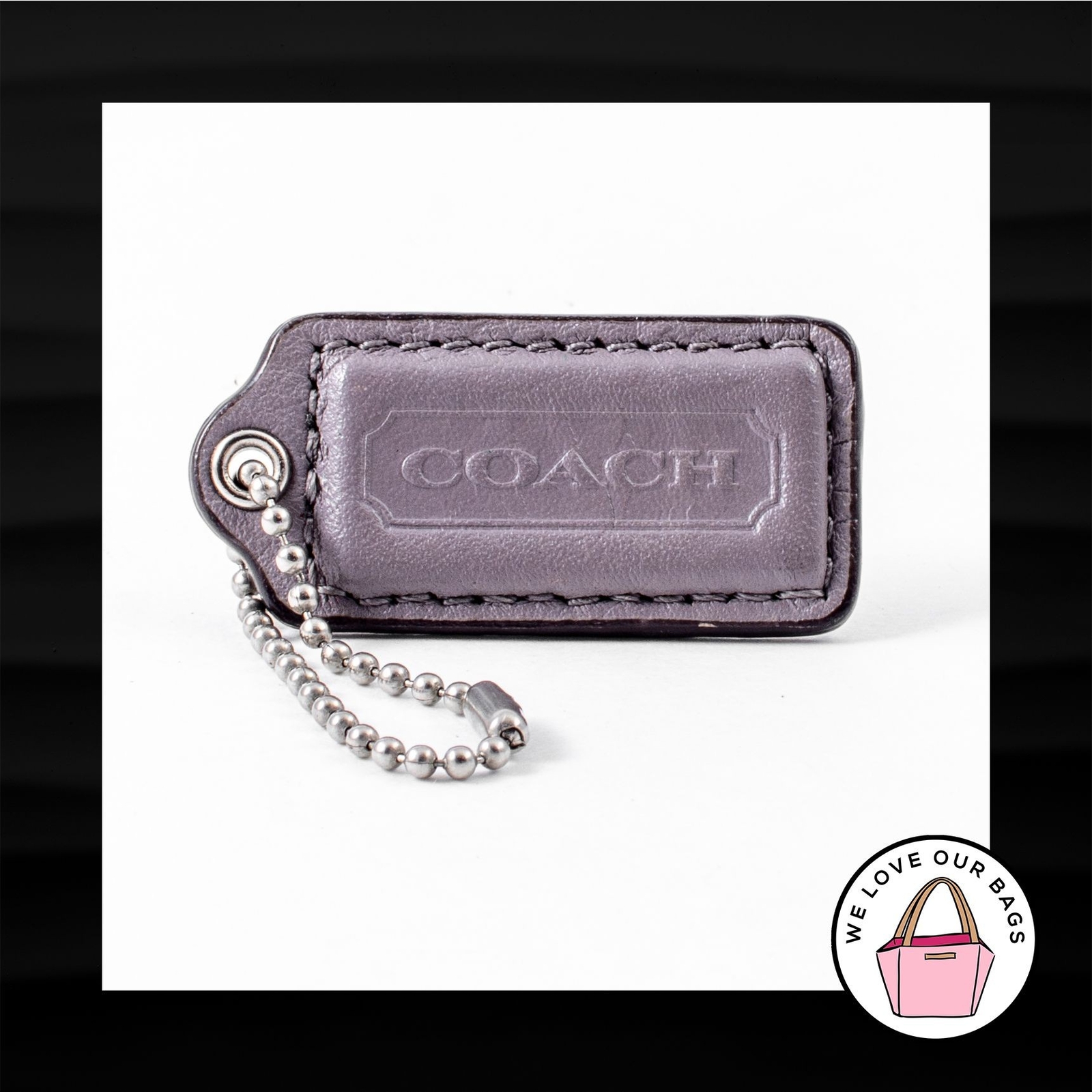 2" Medium COACH GREY GRAY LEATHER KEY FOB BAG CHARM KEYCHAIN HANGTAG ...