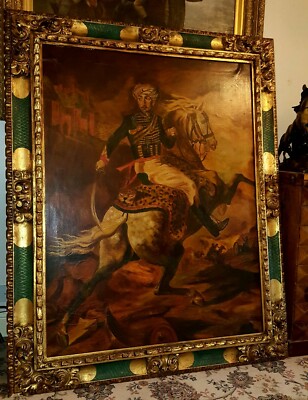 HUGE ANTIQUE OIL PAINTING CHARGING CHASSEUR after THEODORE GERICAULT ...