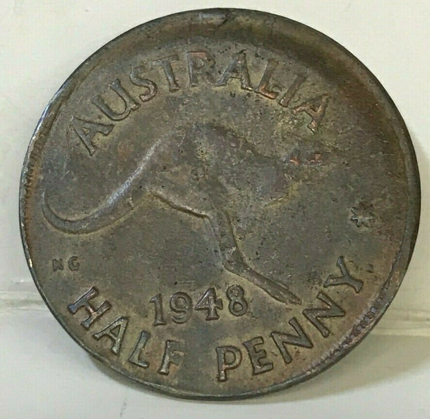 AUSTRALIA 1948 Y. HALF PENNY " ERROR LARGE MIS STRIKE OFF CENTER " VERY ...