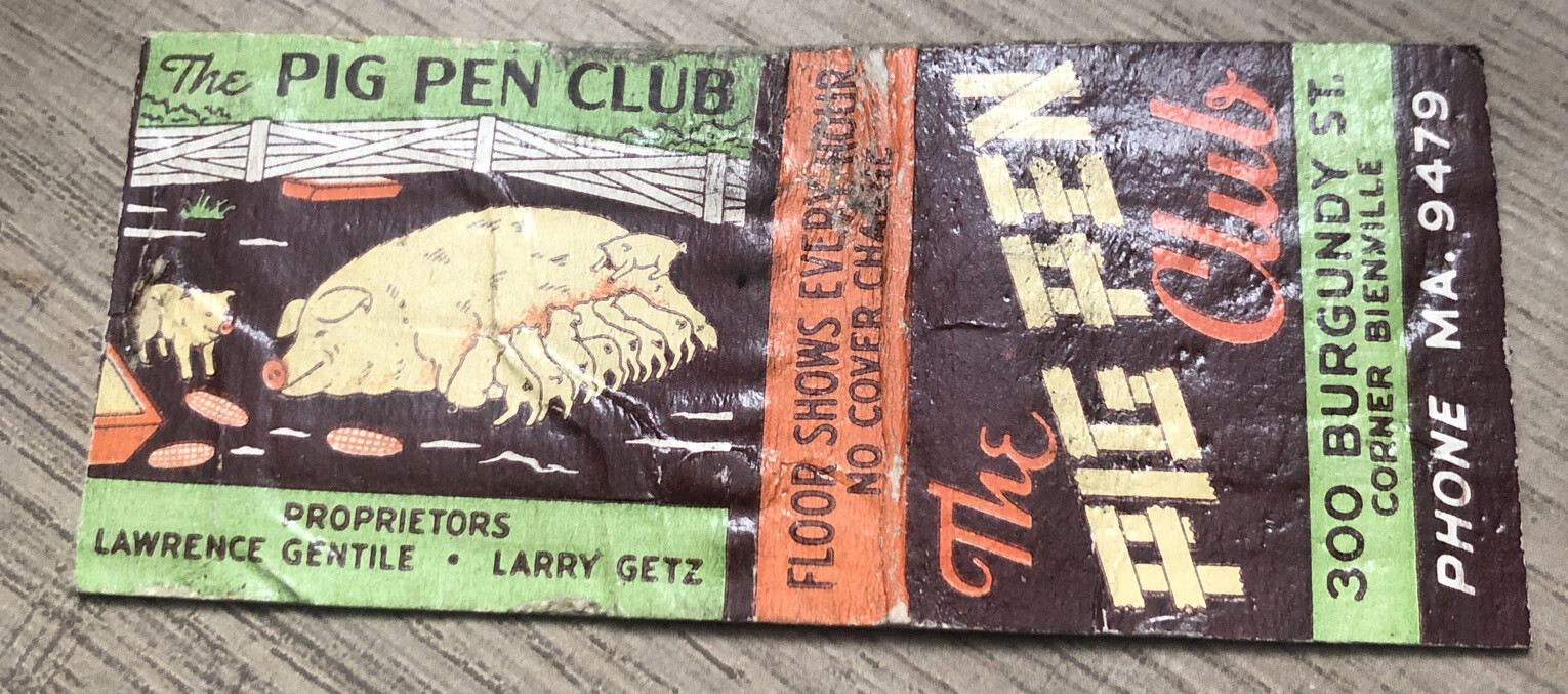 1940s-50s The Pig Pen Club Louisville Kentucky Matchbook Cover The Club ...