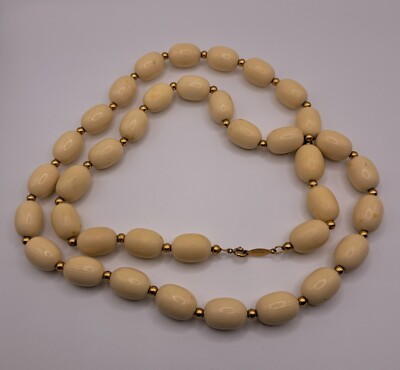 Vintage Napier French Ivory bead necklace signed 24" Long MCM Retro | eBay