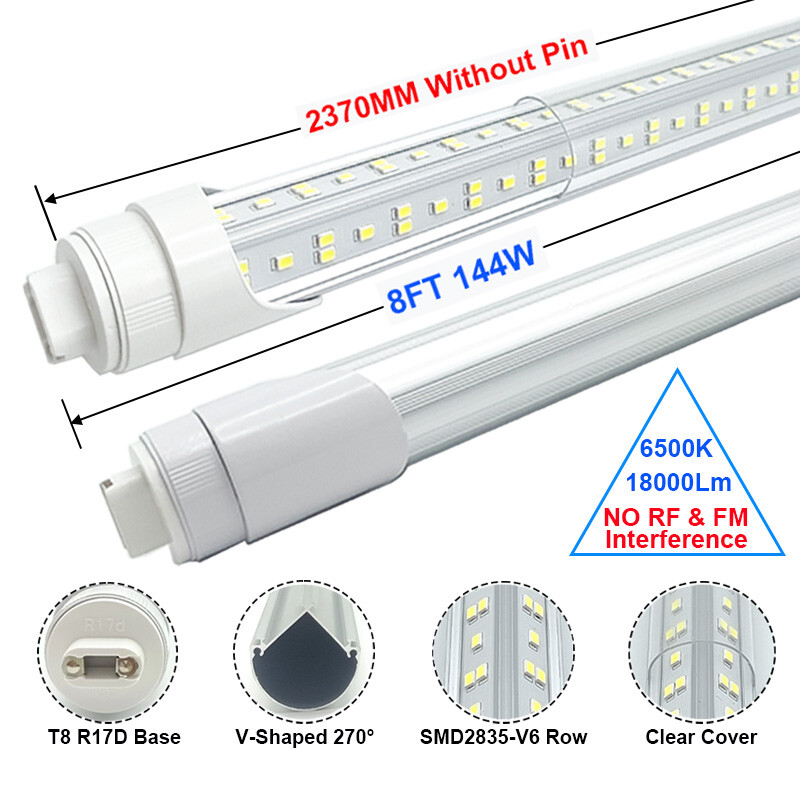 12/25 Pack 8FT T8 R17D HO Led Bulbs Double Pin 8 Foot Led Shop Lights ...
