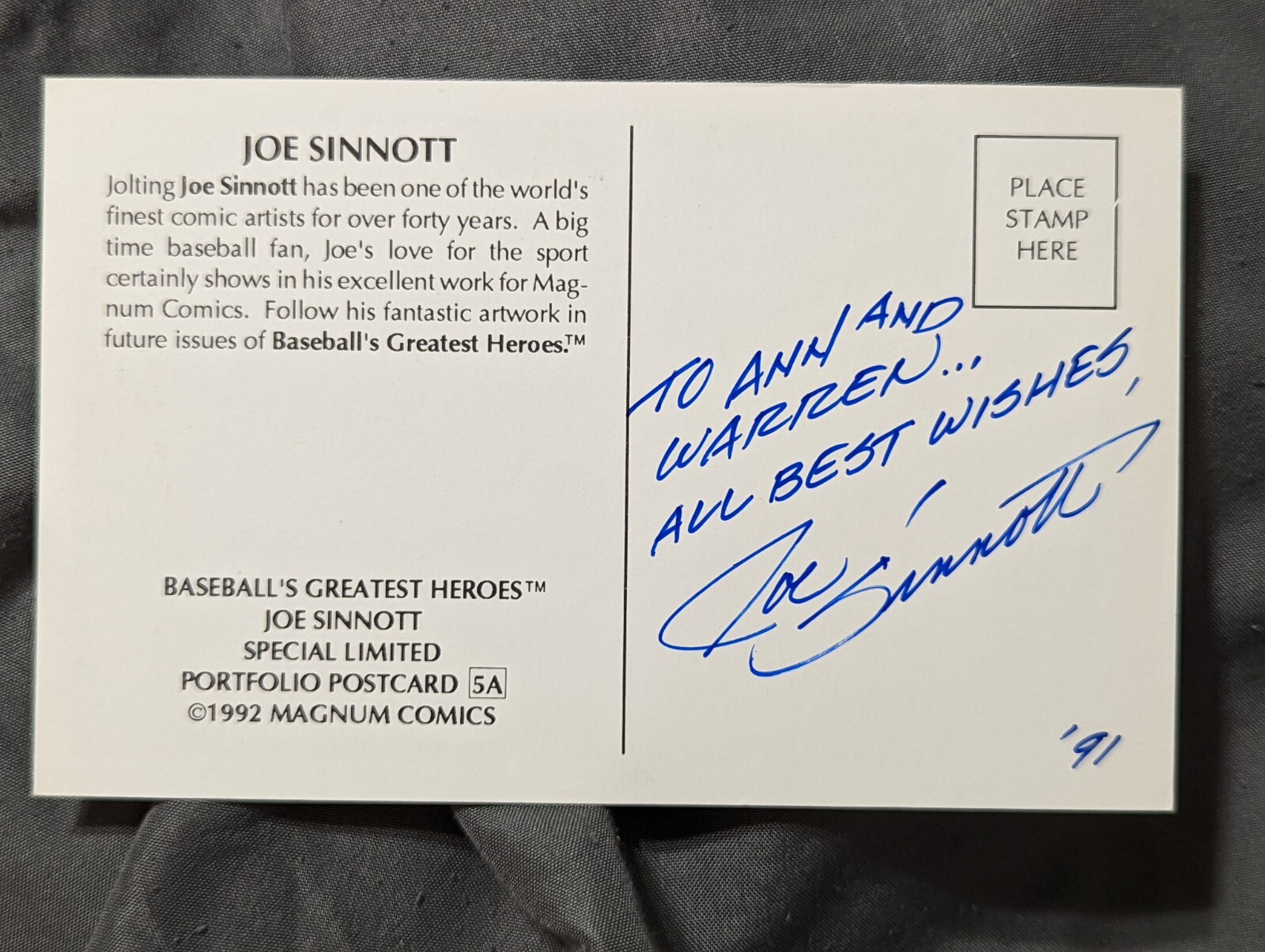 MARVEL AUTOGRAPH JOE SINNOTT SIGNED CARD FANTASTIC FOUR ARTIST TWO ...