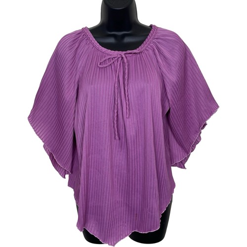 Vintage 70's Purple Pleated Flare Batwing Blouse Top Disco Groovy Boho ...