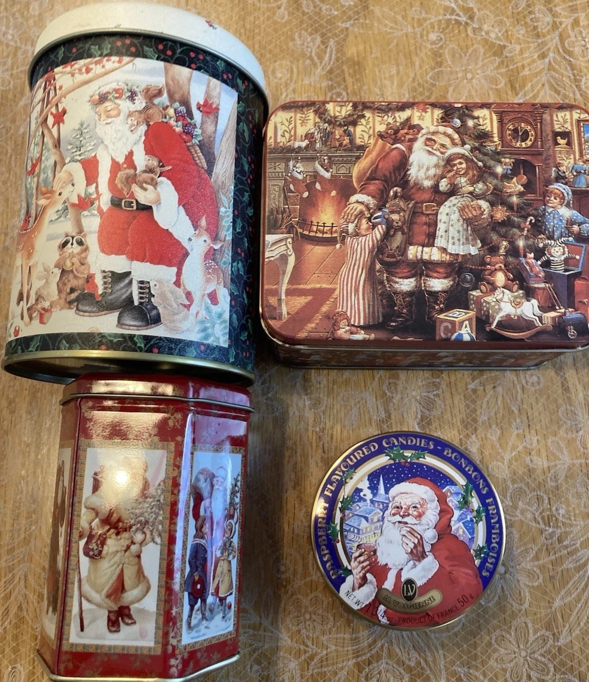 4 Small Tin Santa Claus Christmas Candy Or Cookie Containers | eBay