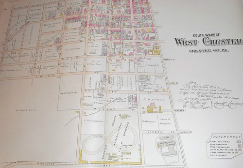 SOUTH WARD of WEST CHESTER CHESTER COUNTY 1883 LARGE COLOR MAP DEAN ...