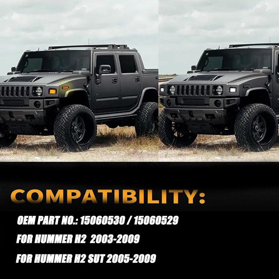 2x 03-09 Hummer H2 Switchback Front Bumper LED DRL Turn Signal Lights ...