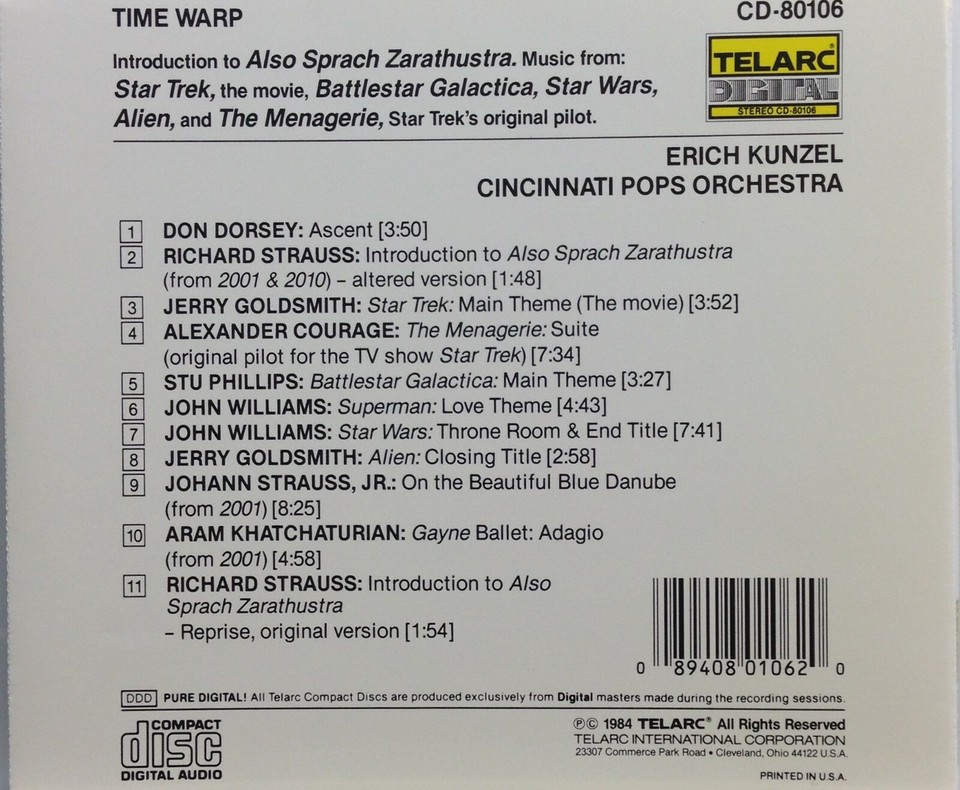 Erich Kunzel : Time Warp - Cincinnati Pops Orchestra (CD 1990 Telarc ...