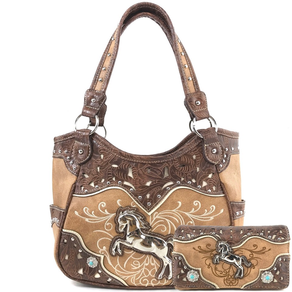Justin West Wild Horse Embroidery Western Floral Concealed Carry ...