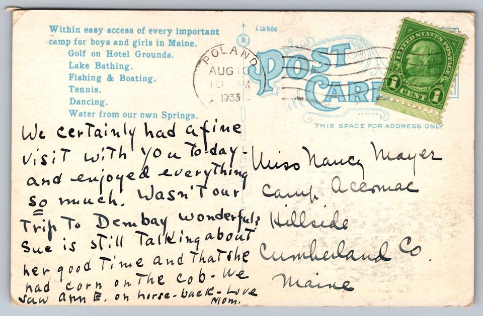 Postcard Summit Springs Hotel-Bungalow Poland Maine C-10 | eBay