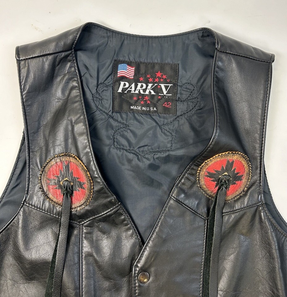 Vtg Harley Davidson Park 5 Leather Biker Motorcycle Vest Tassels USA ...