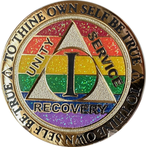 1 Year AA Medallion Recoverychip Reflex Rainbow Glitter Sobriety Chip ...