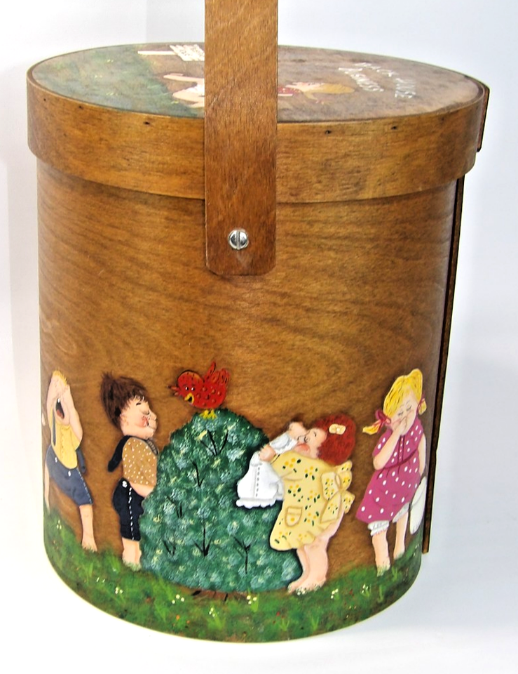 R. Leonard Signed Hand Painted Shaker Box Outhouse Children Primitive ...