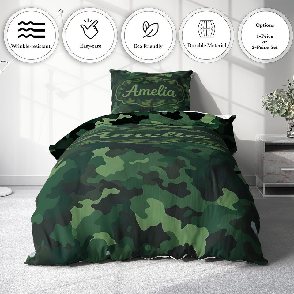 Personalised Name Soft Single bed duvet cover Deep Forest Green ...