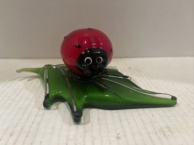 Hand Blown Glass Paperweight Ladybug On Leaf 8” No Chips | eBay