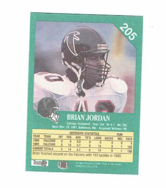 Brian Jordan Falcons DB #205 Fleer 1991 Football Card | eBay