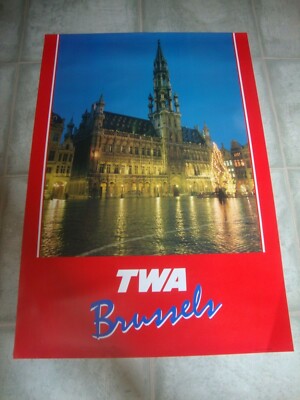 VINTAGE AUTHENTIC TWA TRANSWORLD AIRLINES POSTER 26X38 BRUSSELS | eBay
