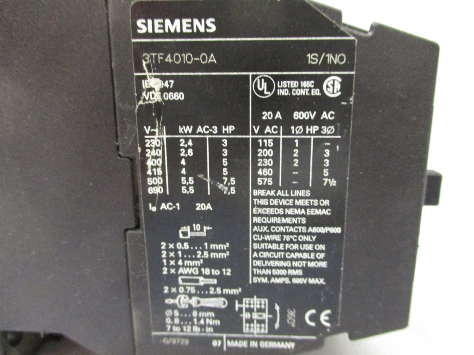 Siemens Starter Contactor 3TF40 3 Pole 120v Coil for sale online | eBay