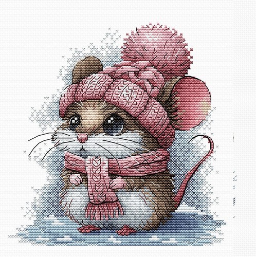DIY Needlepoint Kit Little mouse with winter hat Cross-Stitch Craft Set ...