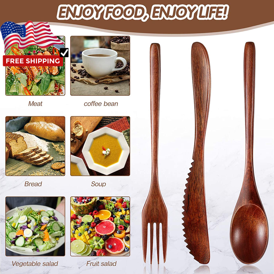 24pcs Wooden Dinner Utensil Set Wooden Spoon Wooden Kitchen Tableware ...