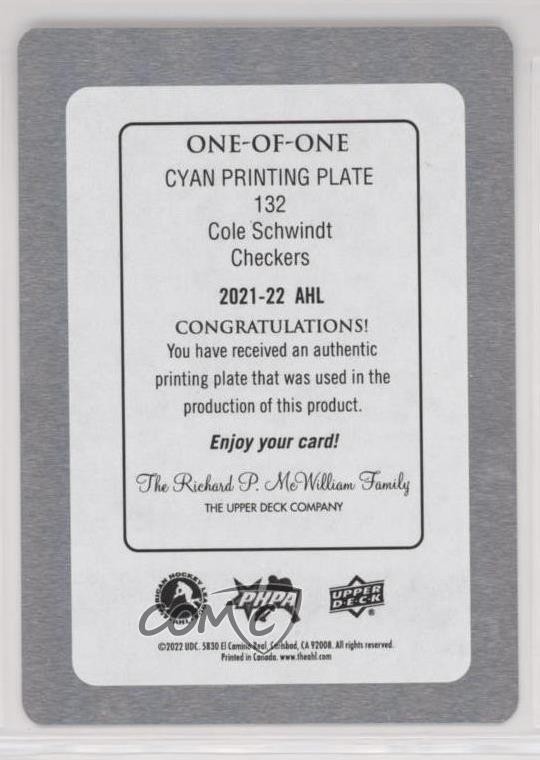 2021-22 AHL Printing Plate Cyan Achievement 1/1 Cole Schwindt #132 ...