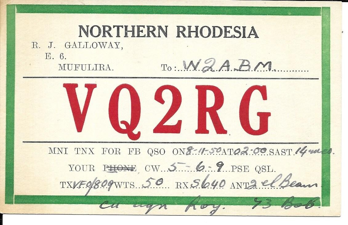 QSL 1950 Northern Rhodesia radio card | eBay