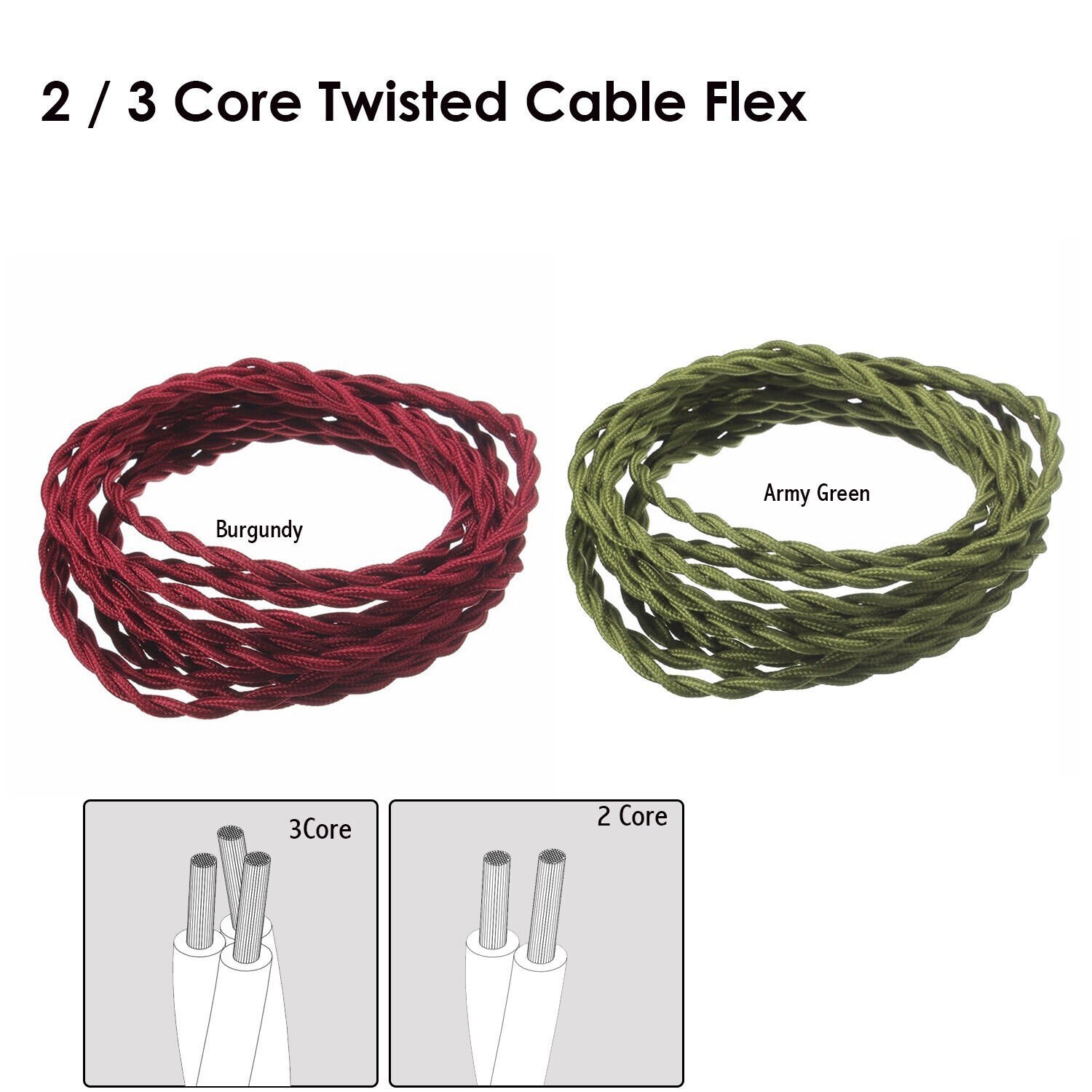 TWIST 2 / 3 Core Braided Fabric Cable Lighting Lamp Flex Italian ...