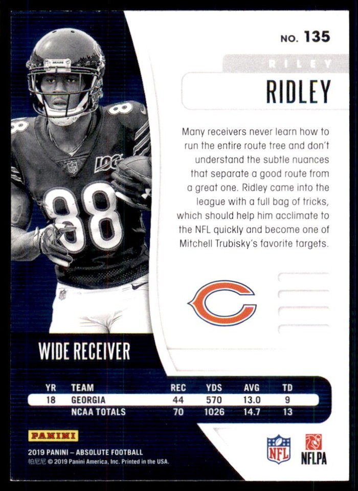 2019 Panini Absolute Riley Ridley Rookie Chicago Bears #135 | eBay