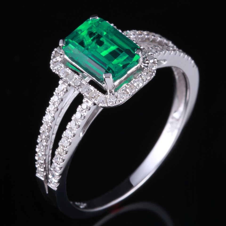 Pave Emerald Setting Solid 10k White Gold Engagement Wedding Diamond ...