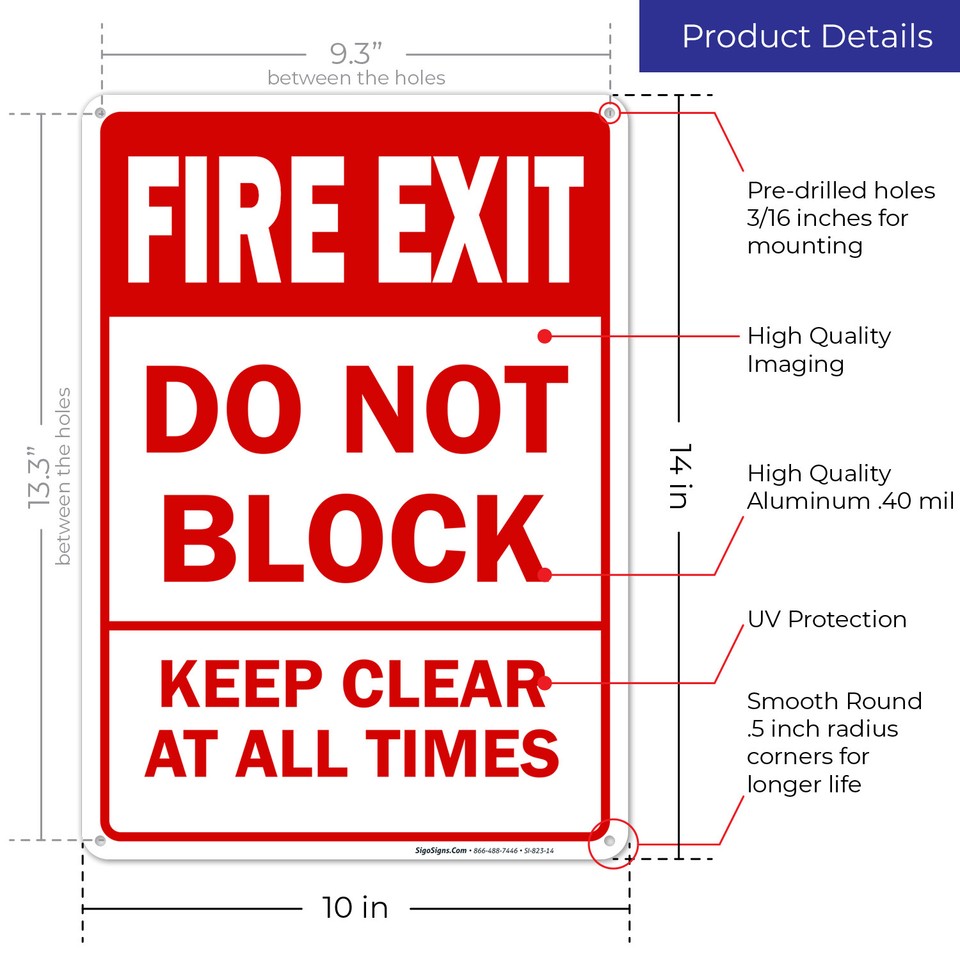 Fire Exit Sign, Do Not Block Keep Clear at All Times Safety Sign, | eBay