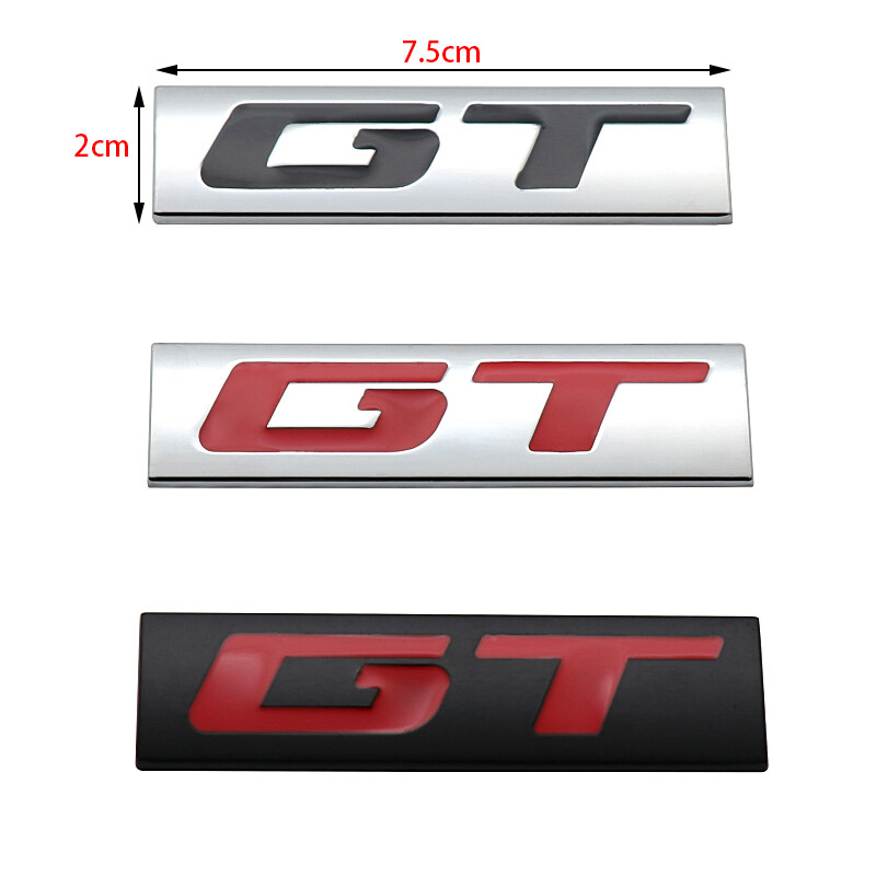 2x Red Silver GT Emblem 3D Logo Car Side Badge Metal Sticker Sport ...