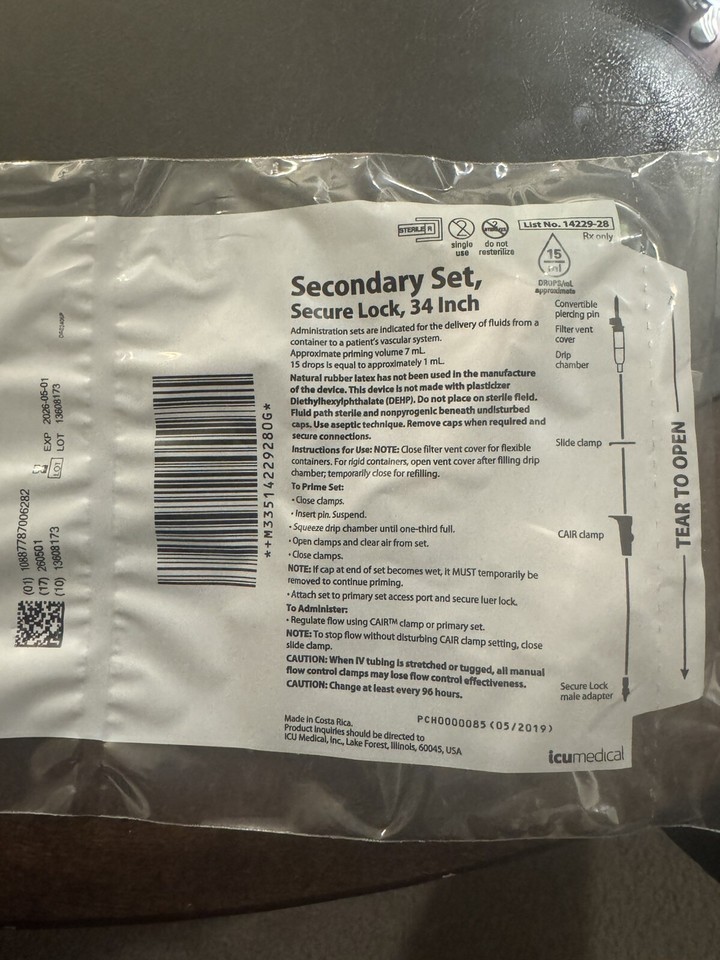 IV TUBE Secondary Set, Secure Lock, 34 Inch | eBay