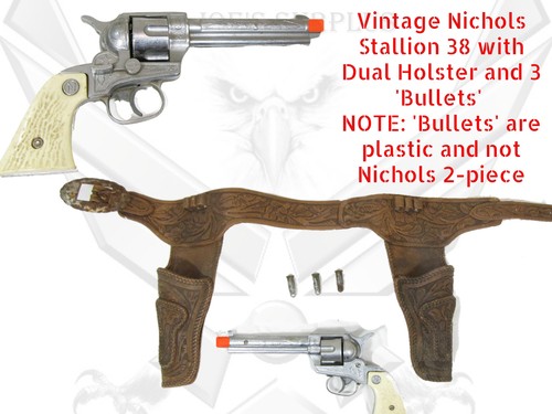 Vintage Working Nichols Stallion 38 Toy Cap Gun Dual Holster & Bullets ...