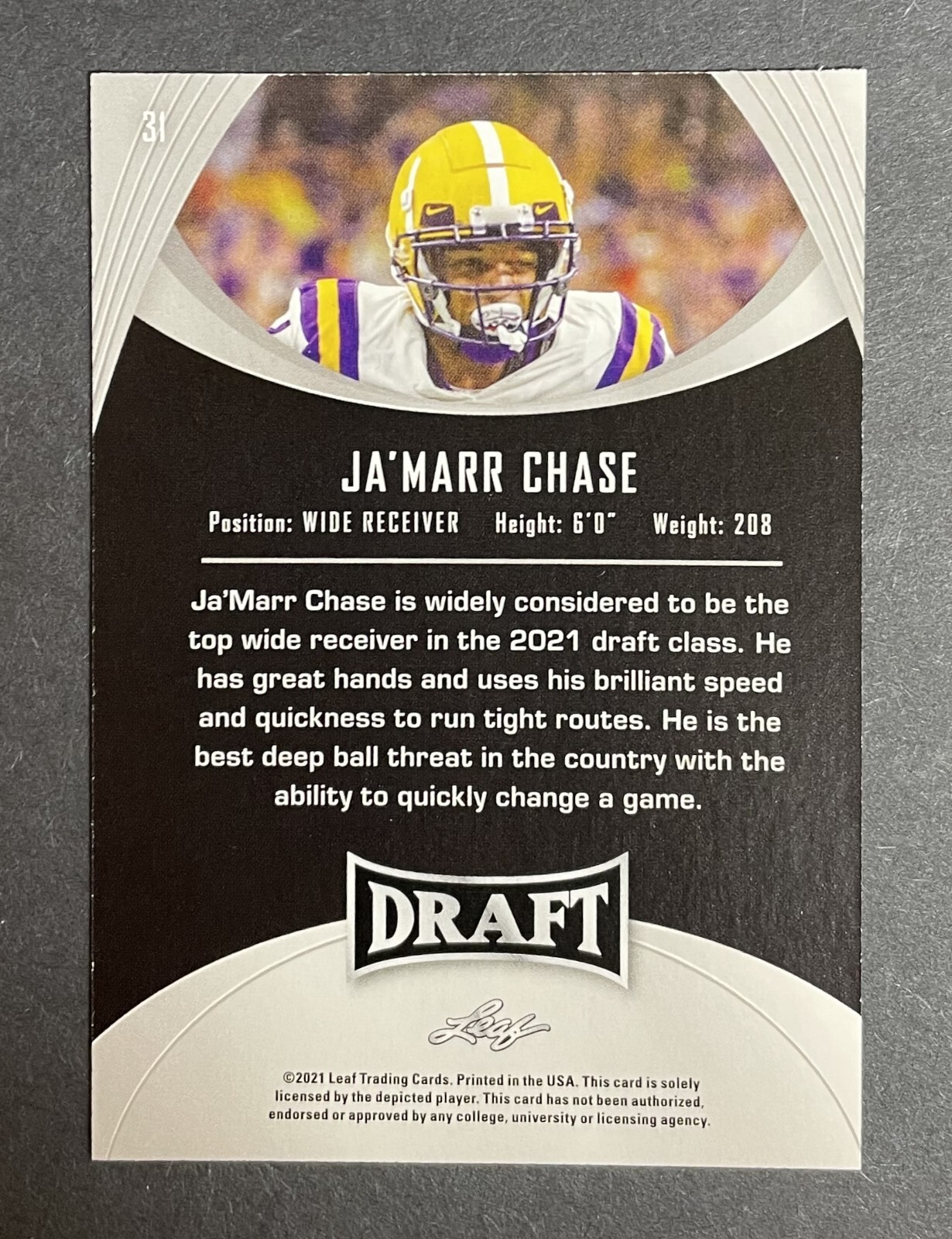 2021 Leaf Draft Football JAMARR CHASE ROOKIE CARD RC LSU Bengals #31 | eBay