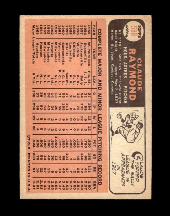 1966 Topps Set-Break #586 Claude Raymond VG-VGEX *GMCARDS* | eBay