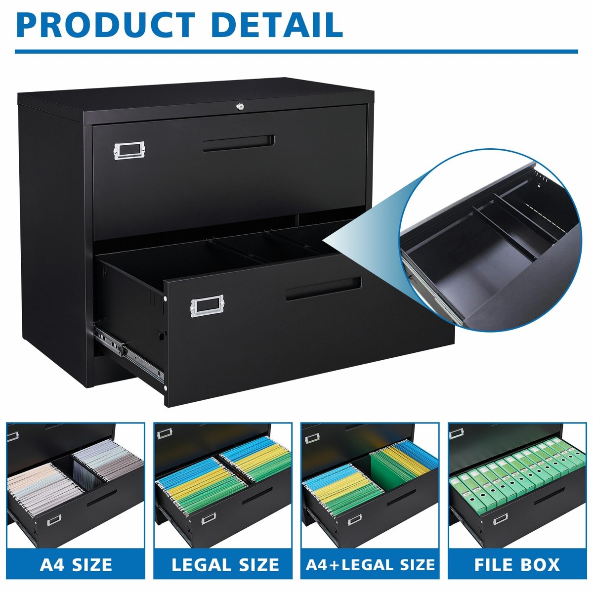 Lateral File Cabinet Black Metal BYBLIGHT Atencio Brown 2 Drawer Wood ...