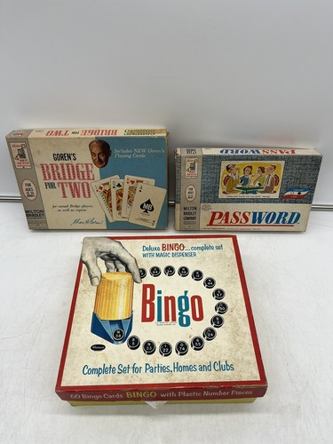 3 Vintage Board Games MB 1964 Bridge, 1962 PASSWORD, 1957 Whitman ...