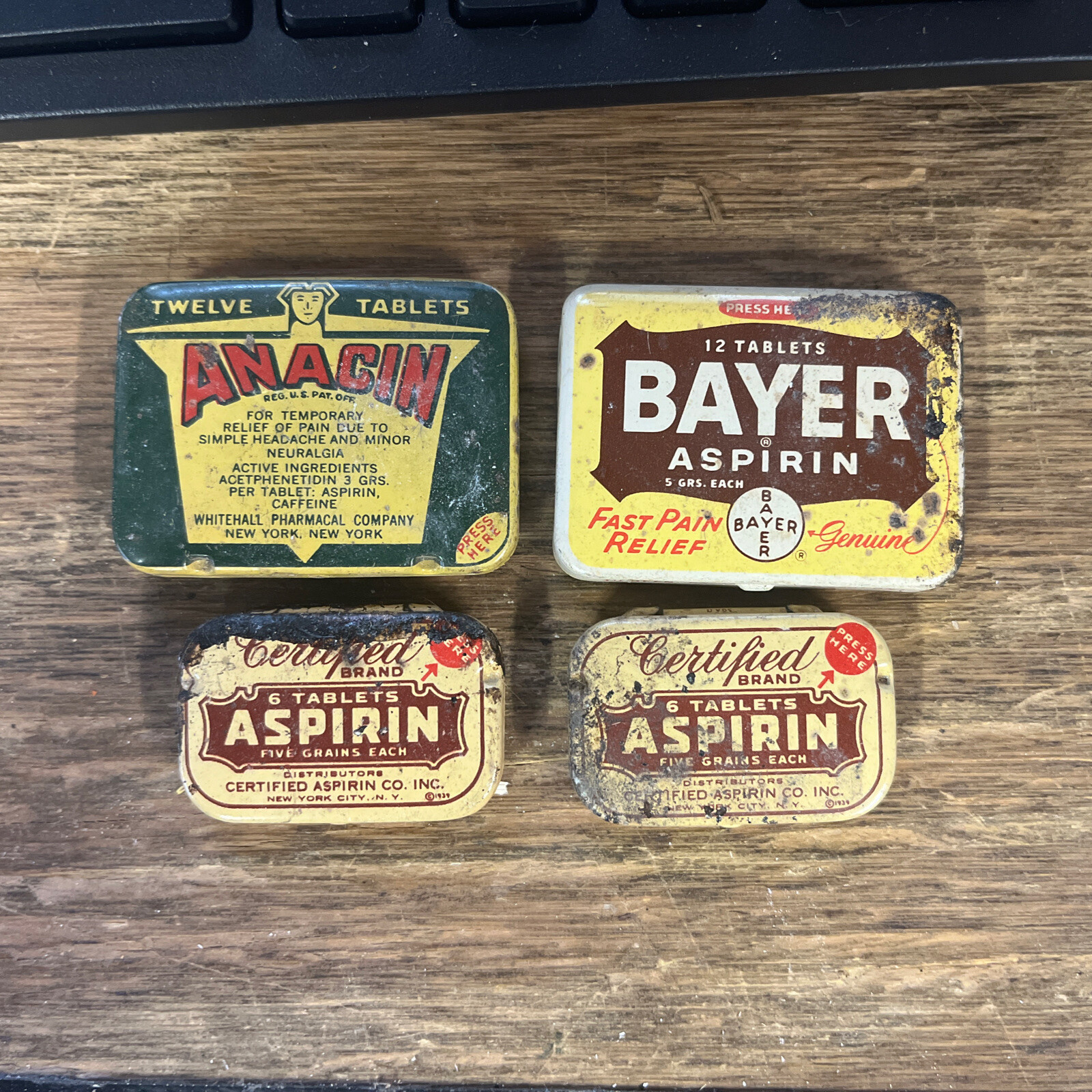 Lot 4 Vintage Medicine Tins/ Metal Bayer Anacin Aspirin Some Tablets | eBay
