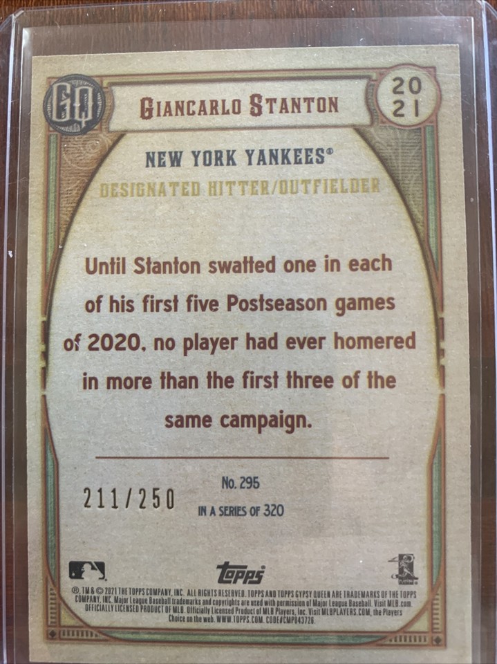 2021 Gypsy Queen - GIANCARLO STANTON #295 - PURPLE #211/250 - New York ...