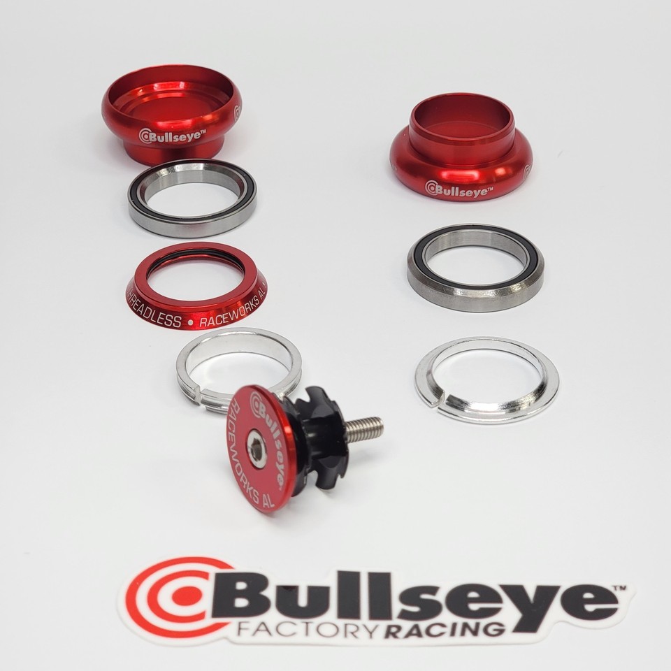 NEW - BULLSEYE BMX 1 1/8" RACEWORKS PRESS IN HEADSET - RED ANO ANODIZED ...