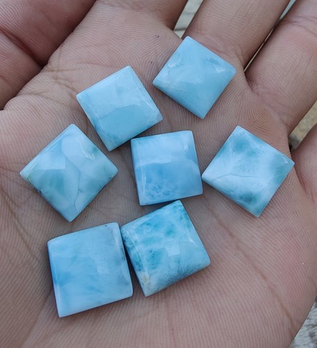 Square Cabochon Natural Larimar 6mm To 12mm Calibrated Loose Gemstone ...