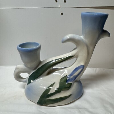 Vtg Camark Blue 40s-50s US Pottery Earnest Lechner Iris Taper Candle ...