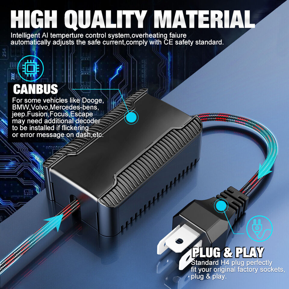 2Pcs H4 Mini Bi-LED Projector Lens LED Headlight Hi-Lo 30000LM 130W ...