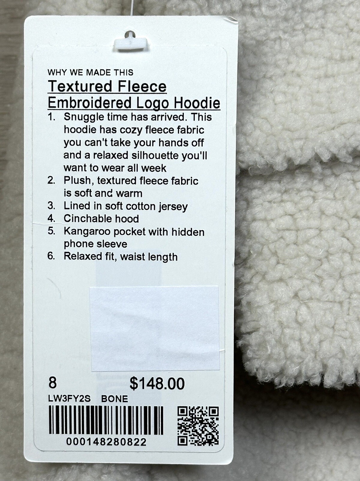 Lululemon Textured Fleece Embroidered Logo Hoodie Plush Size 8 Bone ...