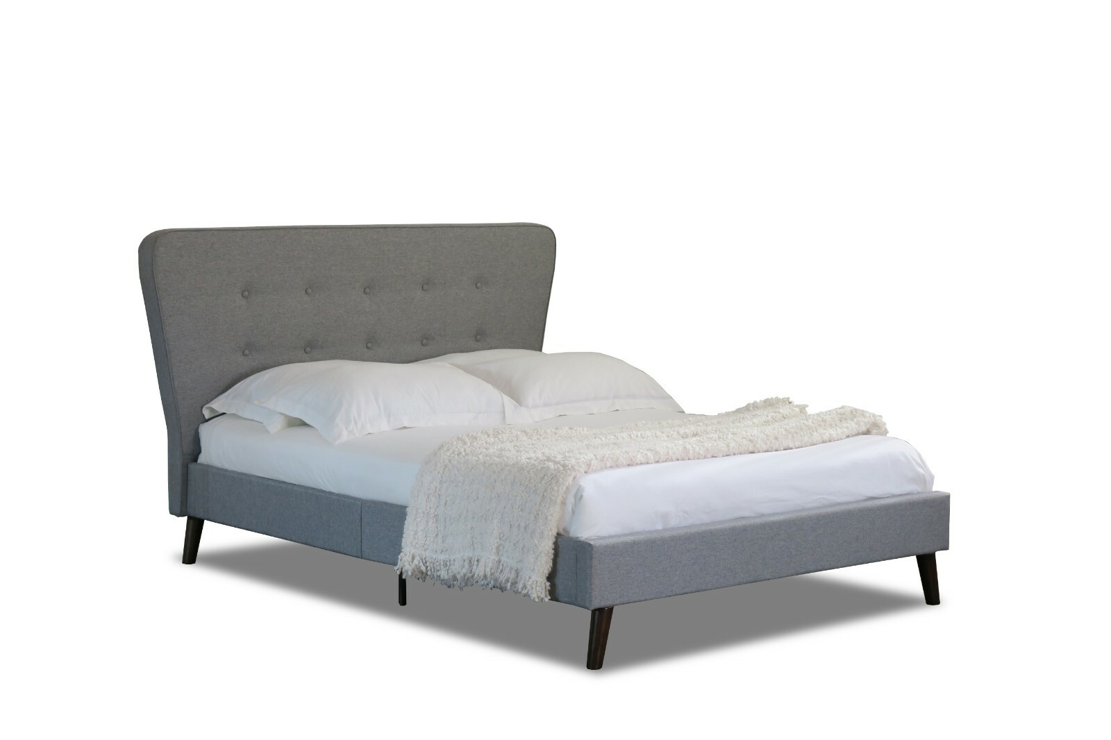 Double Bed Frame Padded Headboard Grey Sprung Mattress Upholstered ...