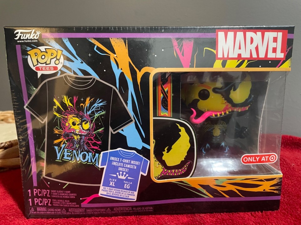 Funko POP Venom Eddie Brock Blacklight Exclusive Pop and Tee box set ...