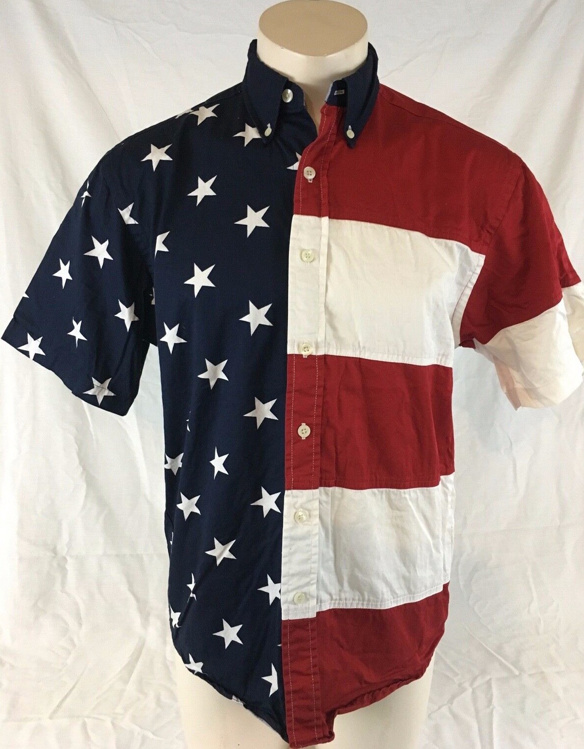 American Flag Button Up Short Sleeve Shirt Patriotic 100% Cotton Men's ...