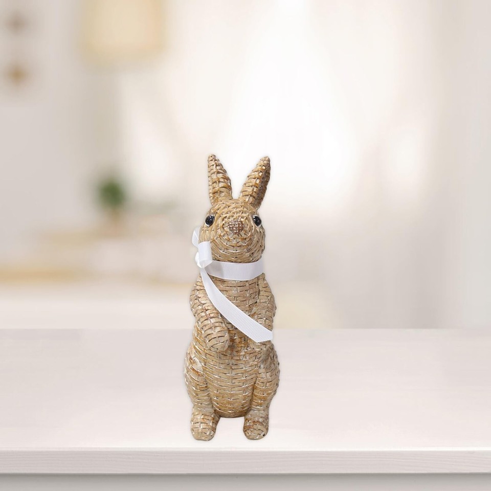 Rattan Rabbit Woven Rabbit Bow Resin Ornaments for Home Courtyard Lawn ...