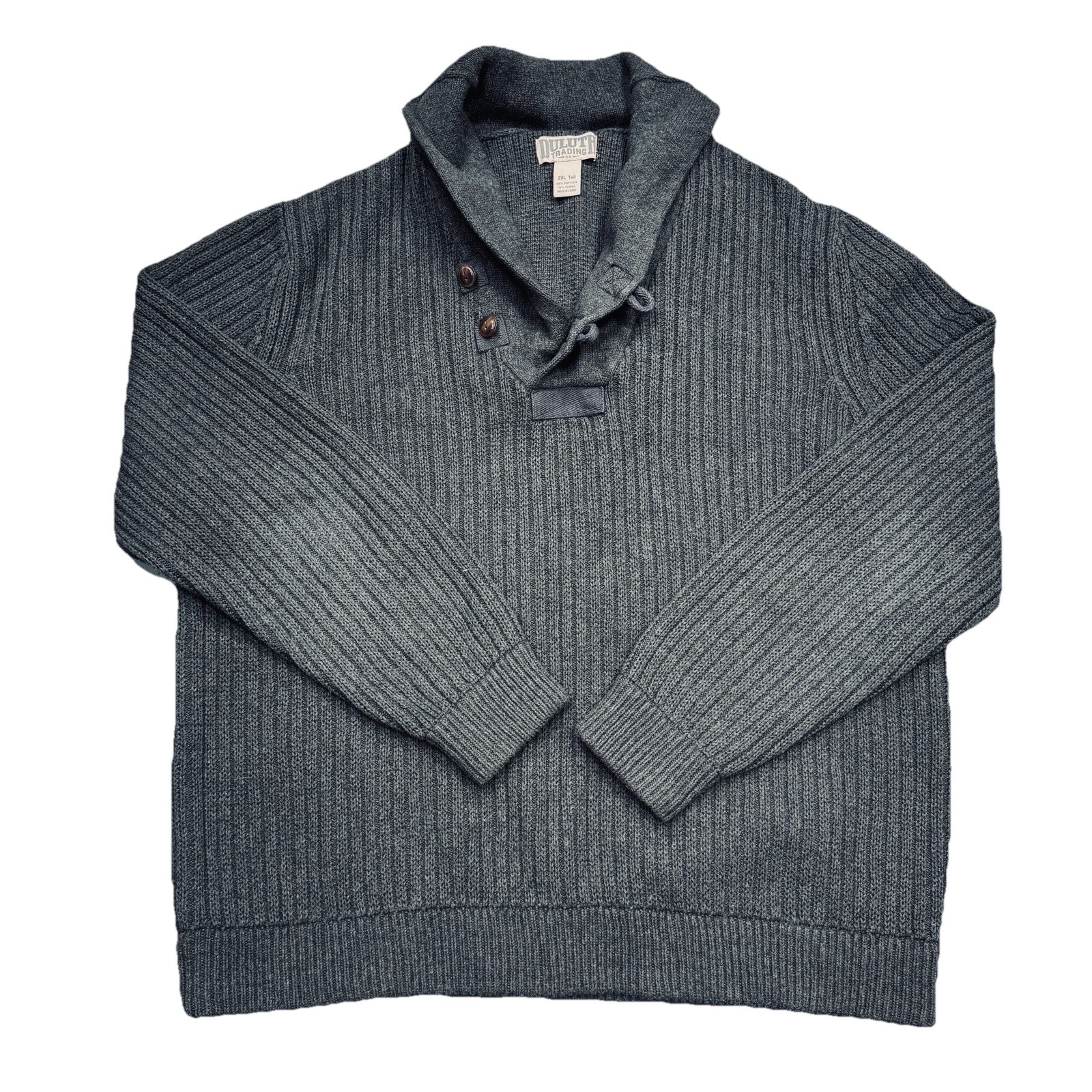 Duluth Trading Wool Blend Cable Brigadier Sweater Mens 2XL T Gray Shawl ...