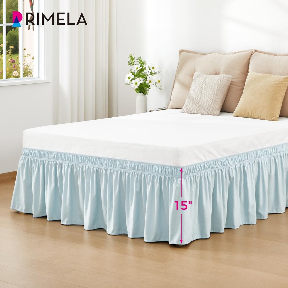 RIMELA Grayish Blue Bed Skirt King Size 15 Inch Drop, Wrap Around ...
